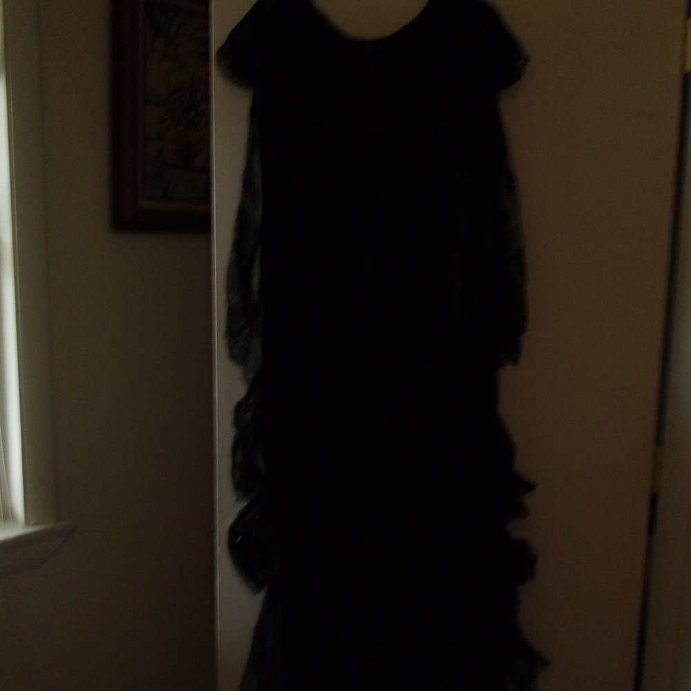 Antique Black Lace Netting Satin Dress Cape - Gem